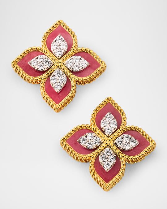 Roberto Coin 18K Yellow Gold Diamond and Rhodonite Stud Earrings ...
