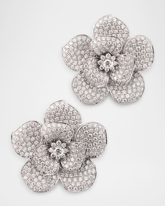 Leo Pizzo 18K White Gold Pave Diamond Flora Earrings | Neiman Marcus