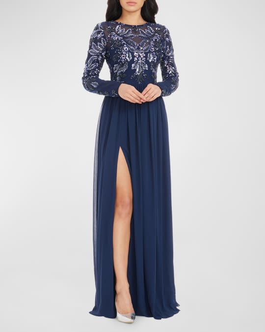 Dress the Population Black Label Martha Side-Slit Floral Sequin Gown ...