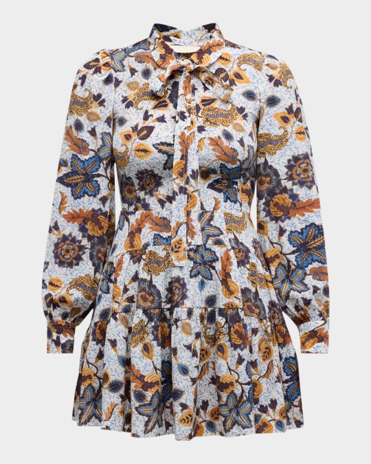 Ulla Johnson Aliya Printed Long-Sleeve Mini Dress | Neiman Marcus