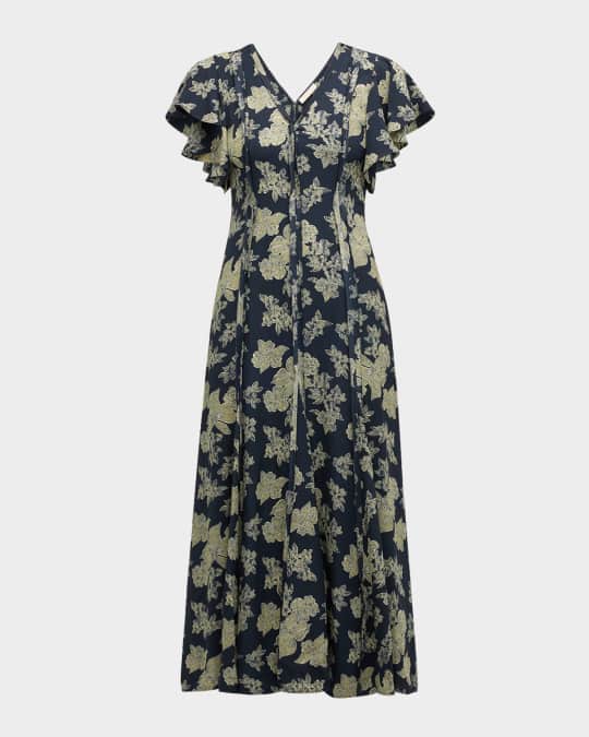 Ulla Johnson Evette Seamed Floral-Print Midi Dress | Neiman Marcus