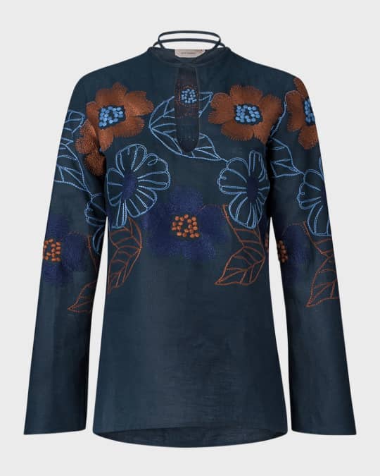 Silvia Tcherassi Tosca Floral-Embroidered Long-Sleeve Blouse | Neiman ...