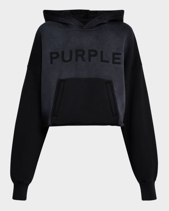 PURPLE Cropped Fleece Logo Hoodie | Neiman Marcus