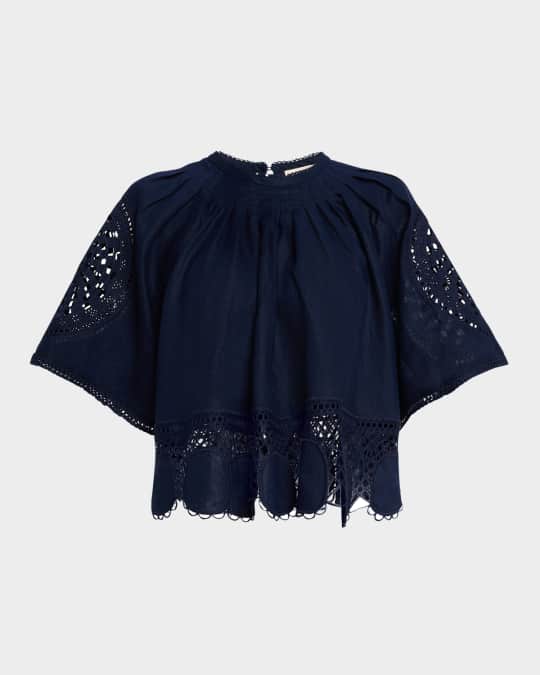 Ulla Johnson Cymbeline Embroidered Short-Sleeve Top | Neiman Marcus