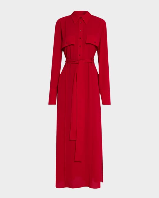 St. John Belted Crepe Maxi Shirtdress | Neiman Marcus
