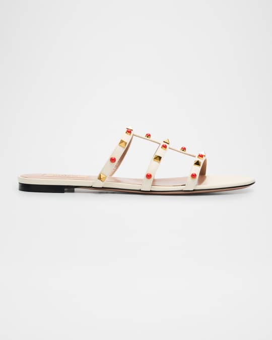 Valentino Garavani Rockstud Caged Leather Flat Sandals | Neiman Marcus