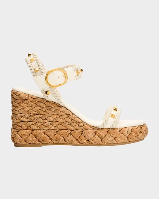 Valentino Garavani Rockstud Leather Wedge Espadrille Sandals | Neiman ...