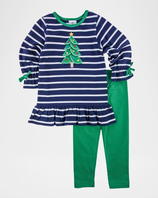 Florence Eiseman Girl's Striped Christmas Tree Top & Leggings Set, Size ...