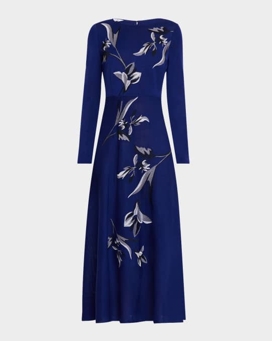 Misook Floral-Embroidered Knit Maxi Dress | Neiman Marcus