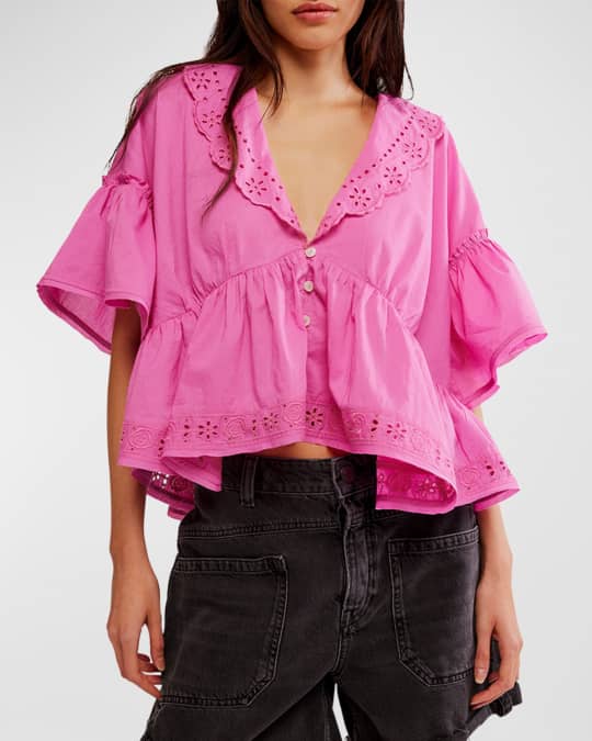 Free People Elle Cutwork Cotton Top | Neiman Marcus