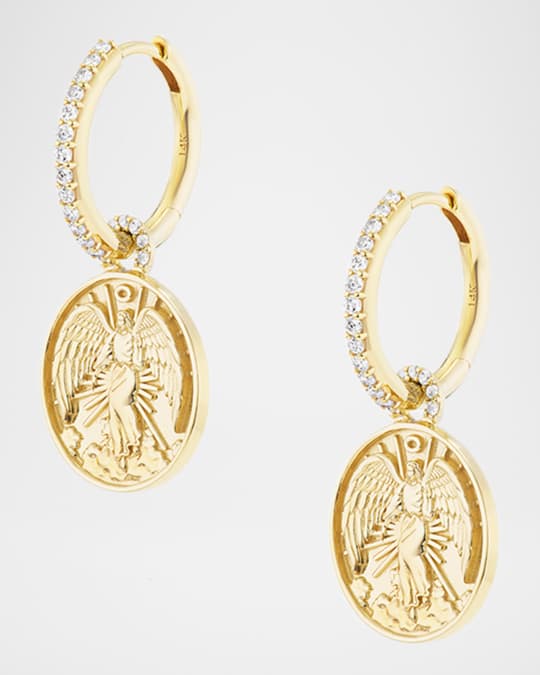 Sheryl Lowe 14K Yellow Gold Guardian Angel Huggie Earrings | Neiman Marcus