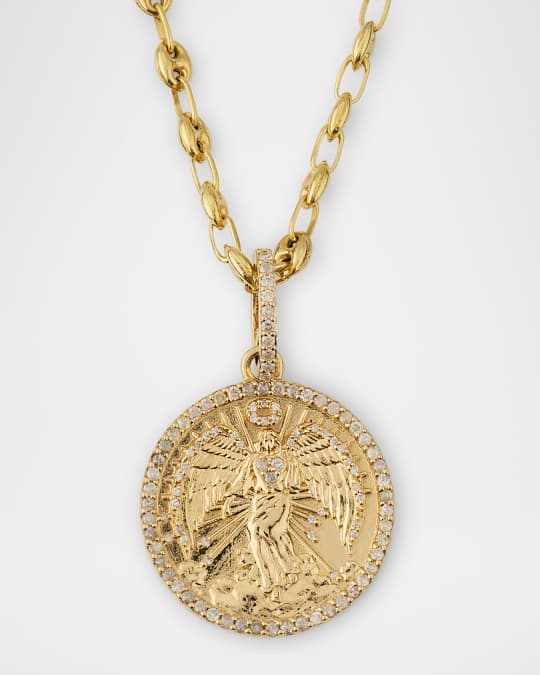 Sheryl Lowe 14K Yellow Gold Guardian Angel Pendant on 4mm Mariner Chain ...