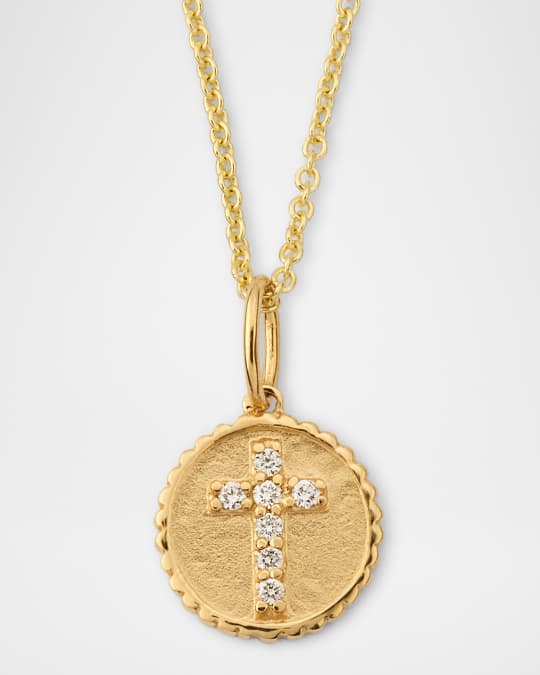 Sydney Evan 14K Yellow Gold Tiny Gold Cross Coin Charm Necklace with ...
