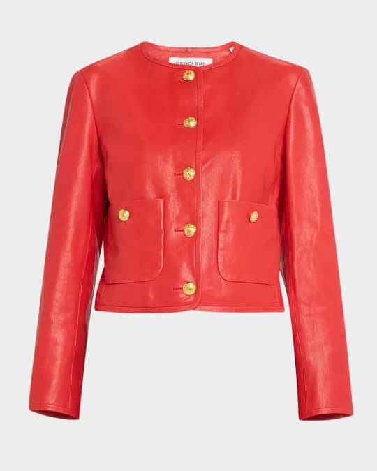 Veronica Beard Andrea Button-Down Leather Jacket | Neiman Marcus