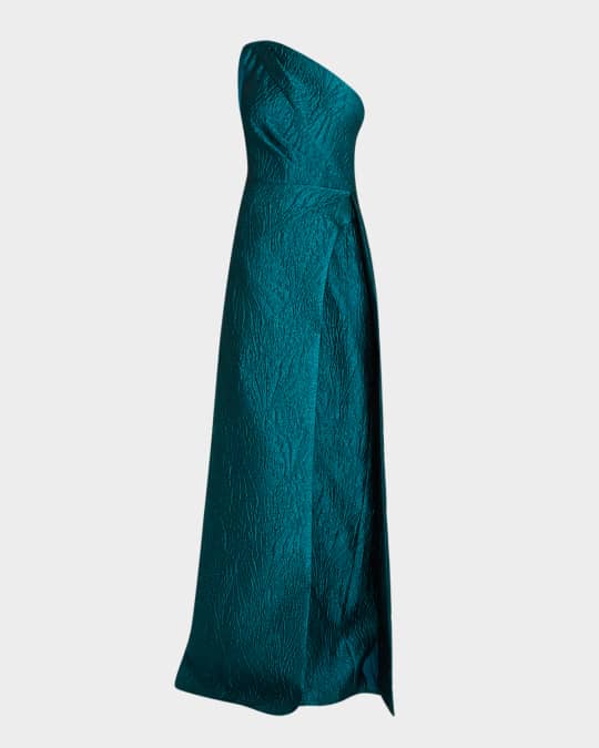 Rickie Freeman for Teri Jon Sleeveless One-Shoulder Jacquard Gown ...
