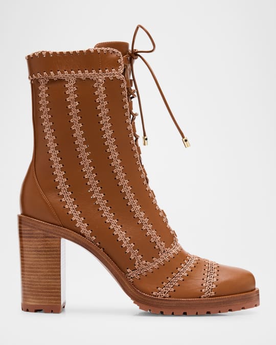 Alexandre Birman Regina Crochet Leather Combat Booties | Neiman Marcus