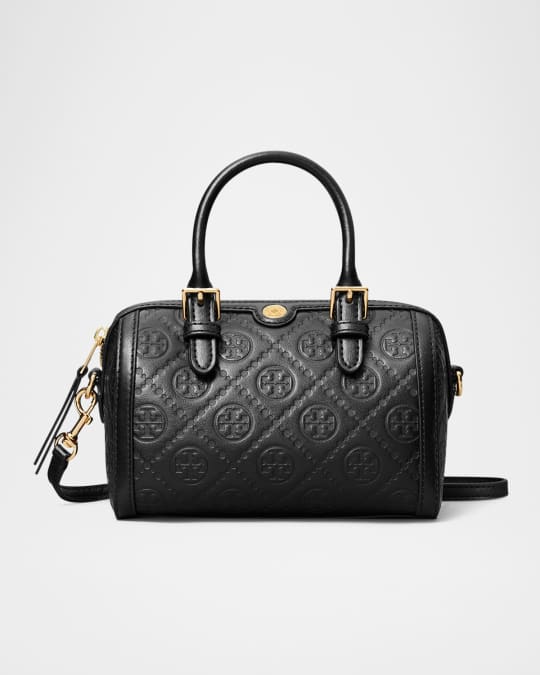 Tory Burch Petite T Monogram Leather Barrel Top-Handle Bag | Neiman Marcus