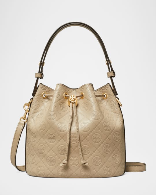 Tory Burch T Monogram Leather Bucket Bag | Neiman Marcus