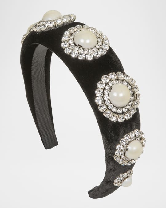 Jennifer Behr Sidney Pearl-Embellished Velvet Headband | Neiman Marcus