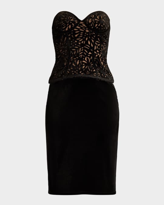 Tadashi Shoji Strapless Cutwork Velvet Dress | Neiman Marcus