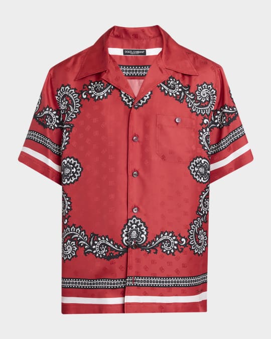 Dolce&Gabbana Men's Silk Bandana-Print Camp Shirt | Neiman Marcus