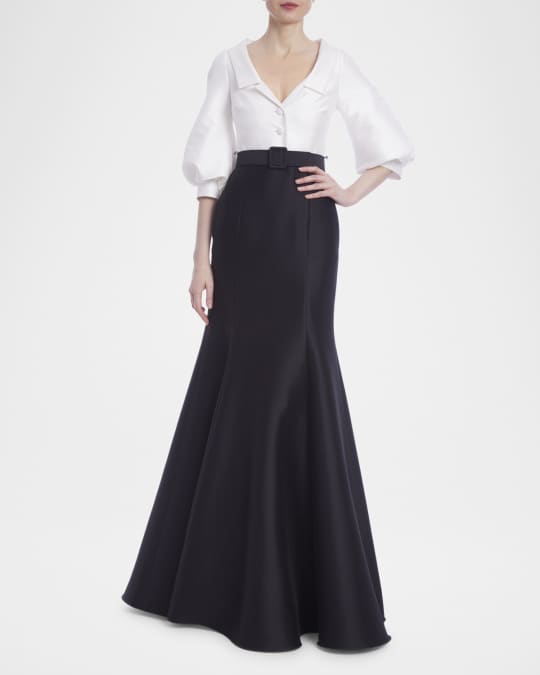 Badgley Mischka Collection Belted Two-Tone Trumpet Shirt Gown | Neiman ...