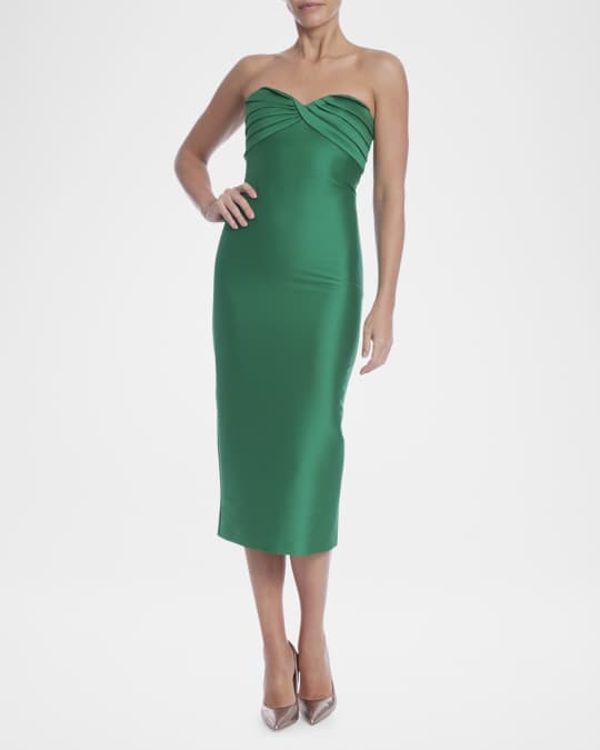 Badgley Mischka Collection Pleated Strapless Bodycon Midi Dress ...