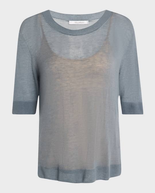 Max Mara Negelia Short-Sleeve Sheer Knit Sweater | Neiman Marcus