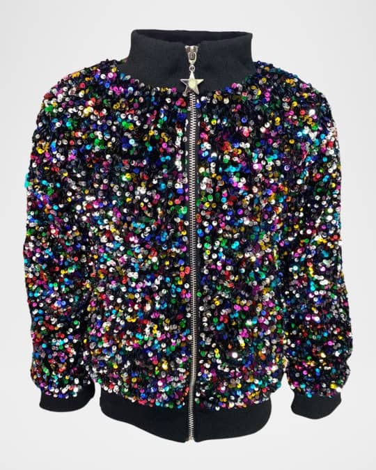 Lola + The Boys Girl's Shimmering Stardust Sequin Bomber Jacket, Size 2 ...