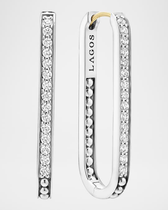 LAGOS Sterling Silver Caviar Spark Linear Diamond Hoop Earrings, 35mm ...