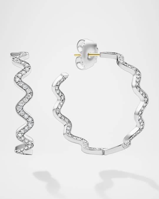 LAGOS Sterling Silver Caviar Spark Diamond Wave Hoop Earrings, 35mm ...