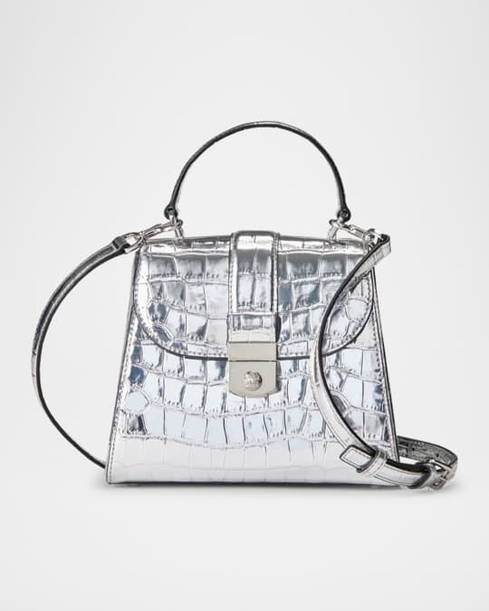 Veronica Beard Crest Metallic Croc-Embossed Leather Top-Handle Bag ...