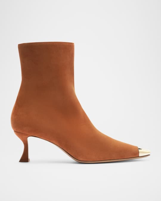 Alexandre Birman Olivia Suede Cap-Toe Booties | Neiman Marcus