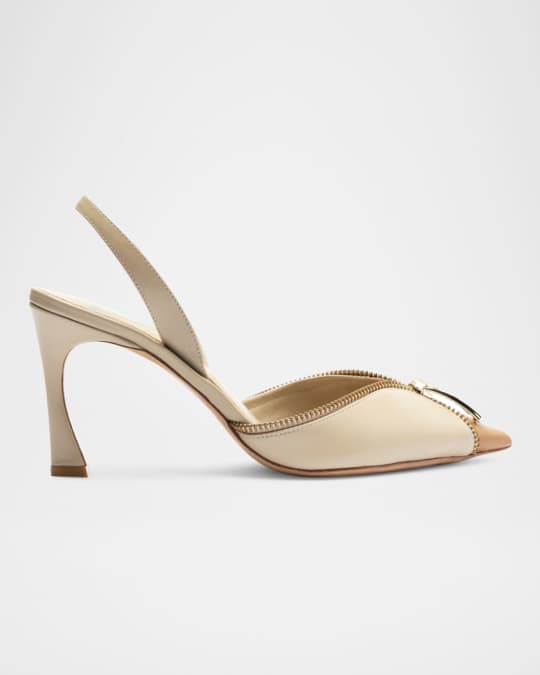 Alexandre Birman Zoe Leather Zipper Slingback Pumps | Neiman Marcus