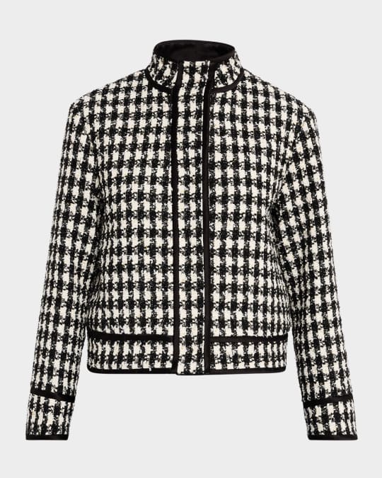 ALICE + OLIVIA Corwin Wool-Blend Houndstooth Jacket | Neiman Marcus