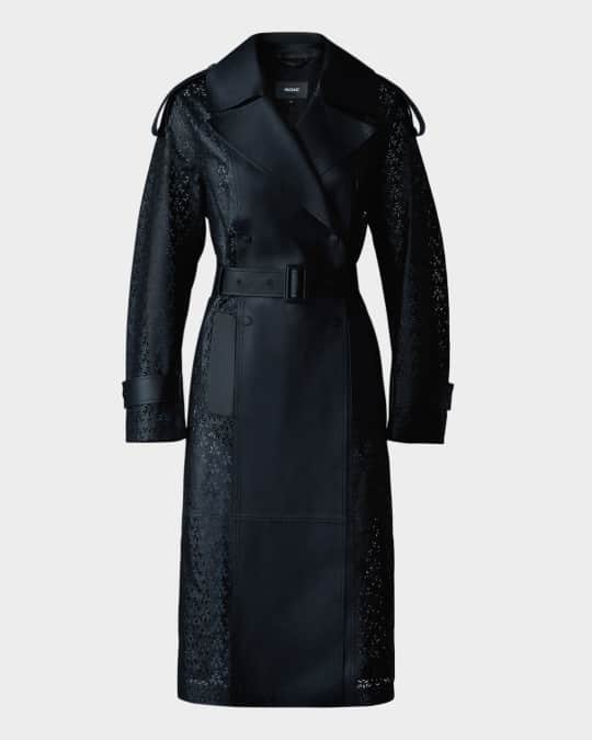 Mackage Lorelei Double-Breasted Perforated Leather Trench Coat | Neiman ...