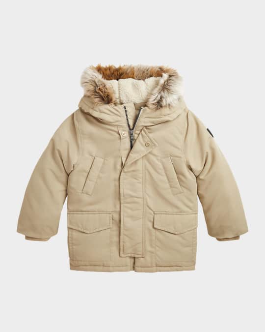 Polo Ralph Lauren Boy's Parka Jacket W/ Faux Fur Hood, Size 2-7 ...