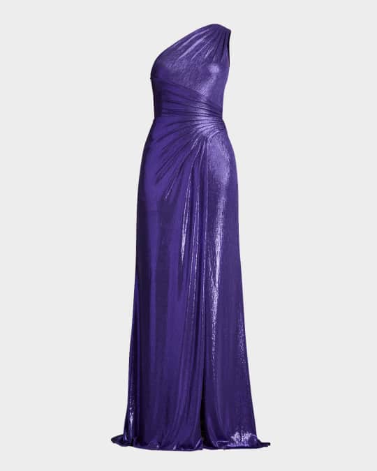 Tadashi Shoji One-Shoulder Metallic Jersey Gown | Neiman Marcus