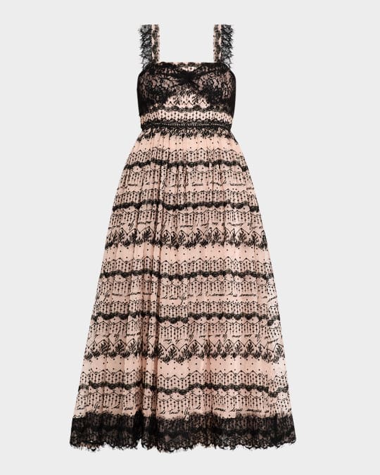 Cinq a Sept Fen Lace-Trim Midi Dress | Neiman Marcus