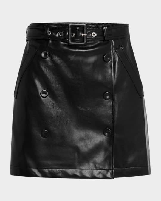 Cinq a Sept Quin Belted Vegan Leather Mini Skirt | Neiman Marcus