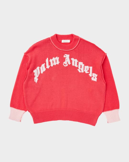 Palm Angels Girl's Curved Logo Intarsia Sweater, Size 14 | Neiman Marcus