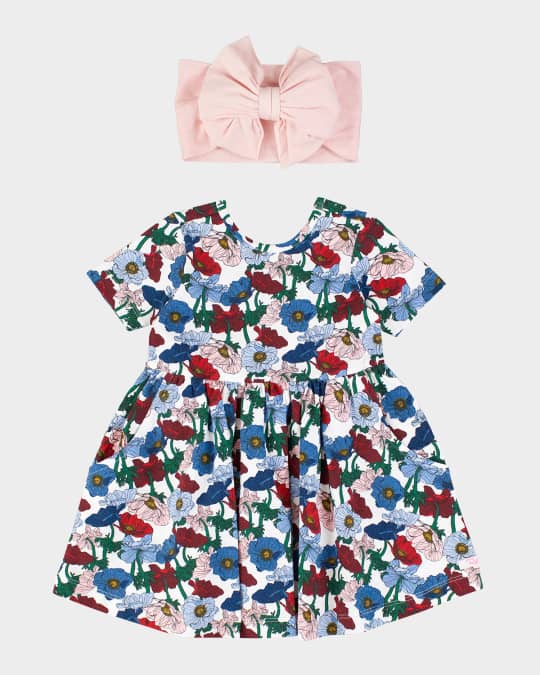 RuffleButts Girl's Poppy Petals Dress W/ Headband Set, Size 3M-10 ...