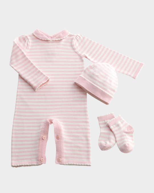 Rachel Riley Girl's Knit Striped 3-Piece Playsuit Gift Set, Size 3M-18M ...