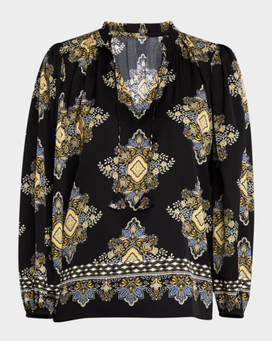 Elie Tahari The Tani Floral-Print Silk Blouse | Neiman Marcus