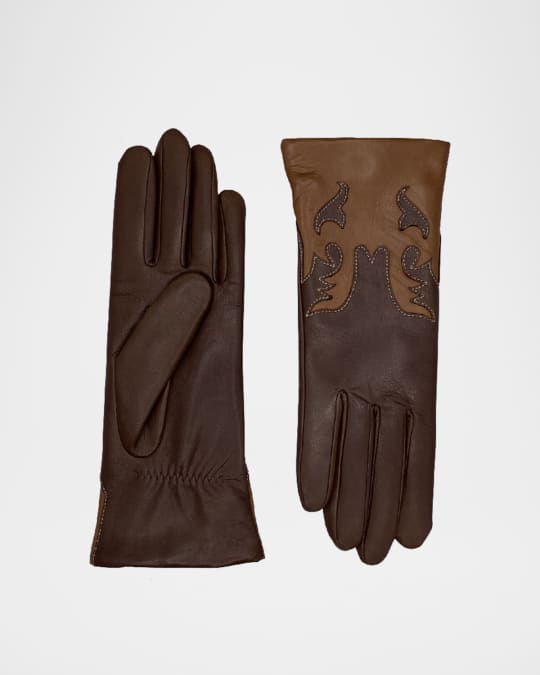Agnelle Lambskin Patterned Gloves | Neiman Marcus