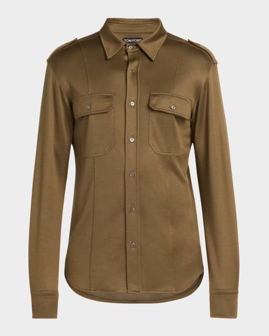 TOM FORD Men's Silk-Blend Military Shirt | Neiman Marcus