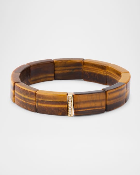 Sydney Evan Men's Tiger's Eye Rectangle Beaded Bracelet with 14K Gold ...