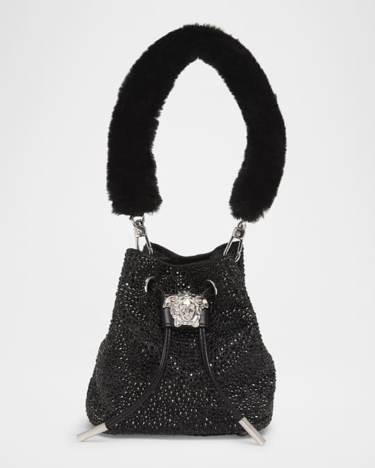 Versace La Medusa Embellished Faux Fur Bucket Bag | Neiman Marcus