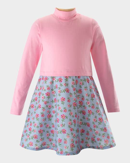 Rachel Riley Girl's Floral-Print Jersey Turtle Neck Dress, Size 2-14 ...