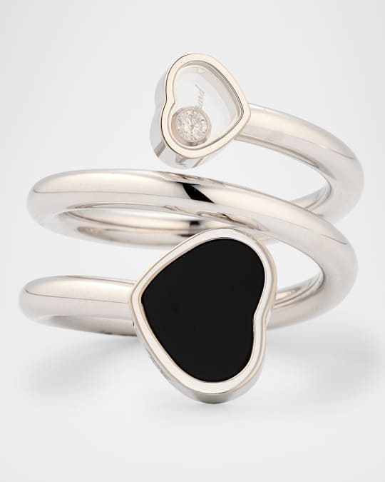 Chopard Happy Hearts 18K White Gold Onyx & Diamond Ring | Neiman Marcus